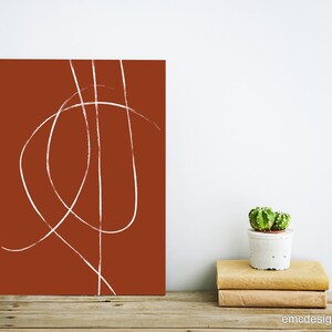 Minimalist Burnt Orange Rust Line Art, Line Art Print, Boho Living Room ...