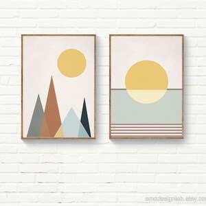 Abstract Sun Original Wall Art, Geometric Landscape, Scandinavian Wall ...
