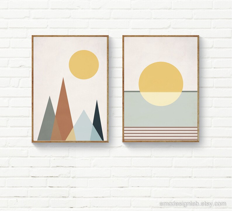 Abstract Sun Original Wall Art Geometric Landscape - Etsy