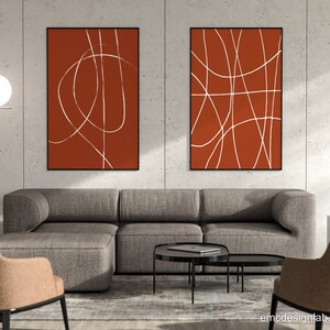 Minimalist Burnt Orange Rust Line Art, Line Art Print, Boho Living Room ...