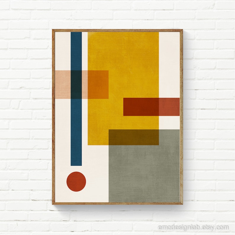 Geometric MCM Wall Art Abstract Geometric Print Mustard Navy - Etsy