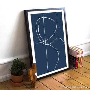 Line Art Navy Blue Print, Abstract Minimalist Wall Art Print, Line Art ...