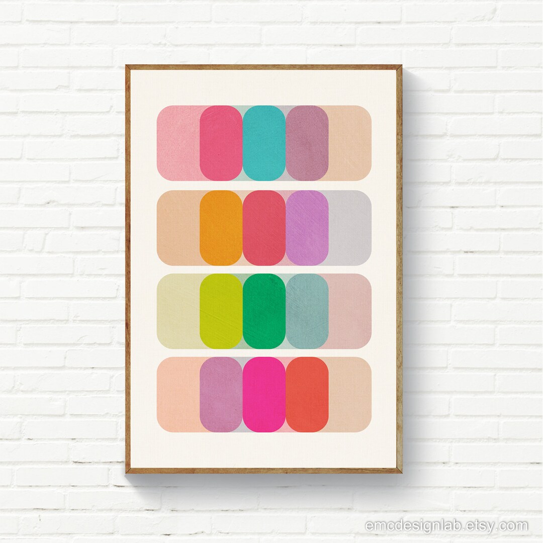 Colorful Wall Art, Original MCM Pastel Colors Nursery Decor, Bold ...