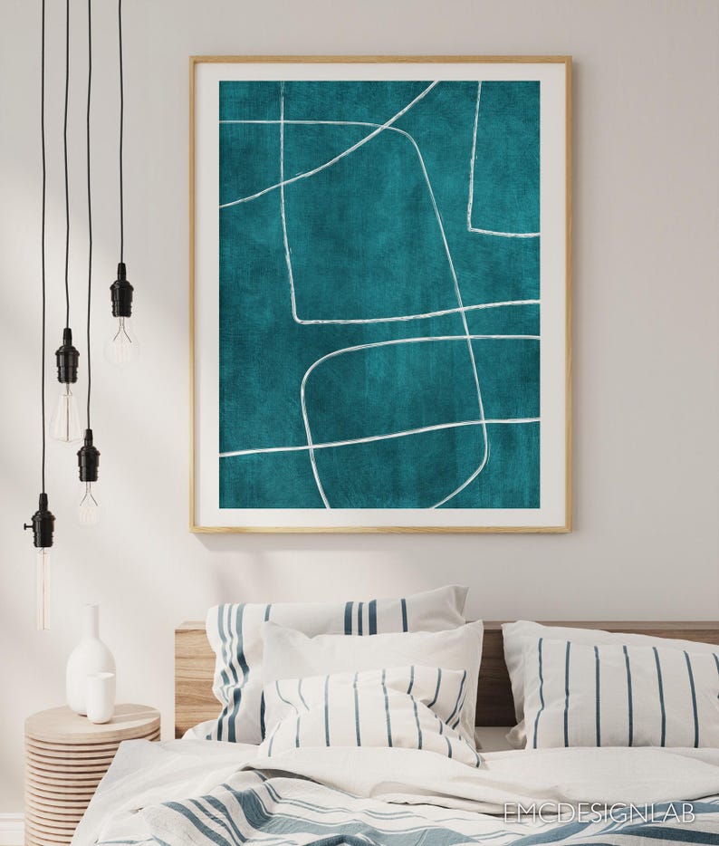 Abstract Teal Canvas Art, Modern Minimalist Wall Decor, Unique Rich ...
