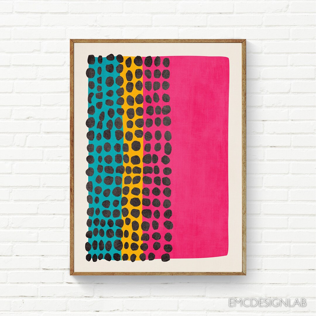 Bold Colors Black Circles Color Block Art Print Hot Pink Teal Yellow ...