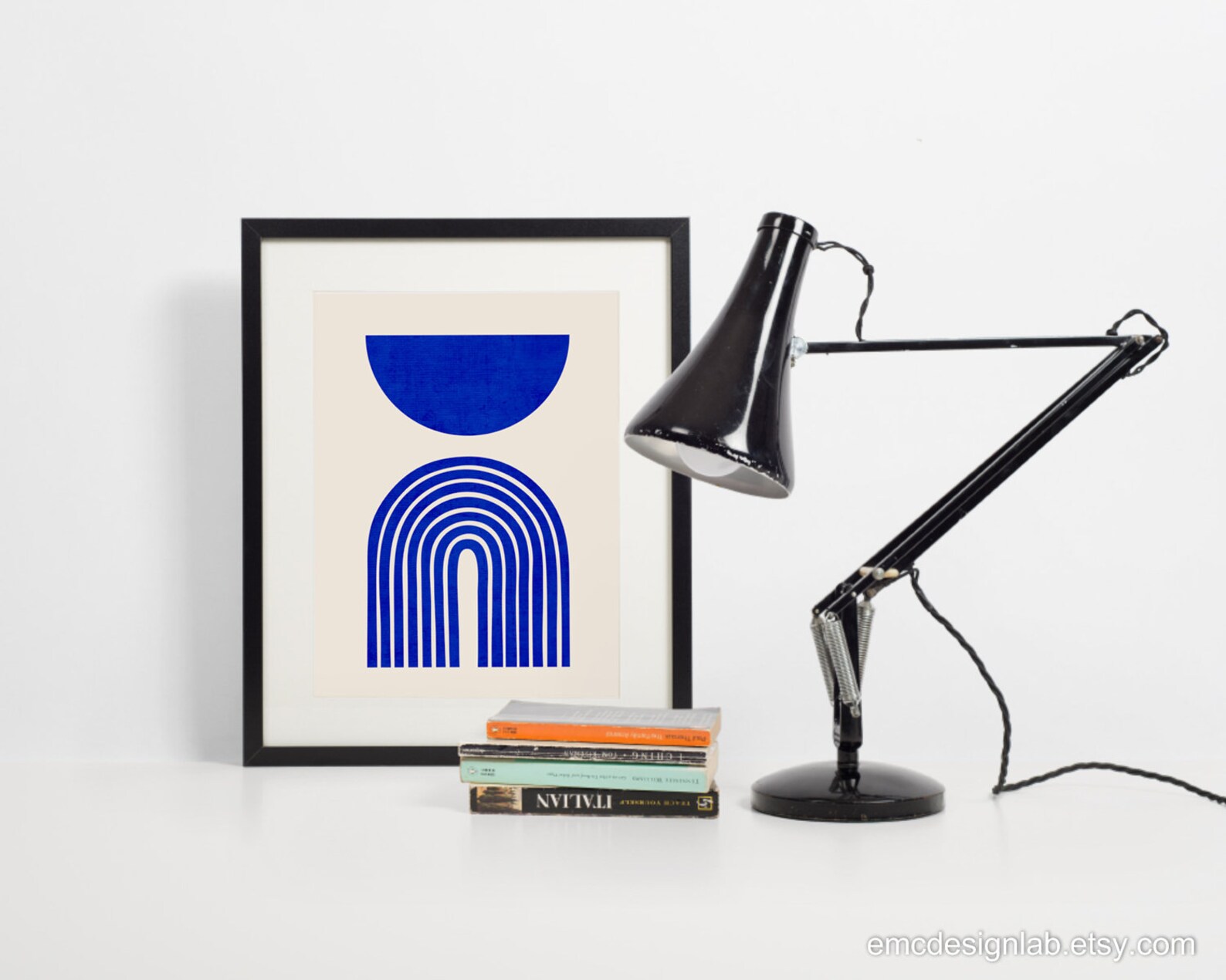 Blue Wall Art Minimalist Arches & Semicircle Print Electric | Etsy
