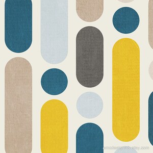 Mid-century Modern Print, Modern Wall Art, Navy Beige Yellow Baby Blue ...