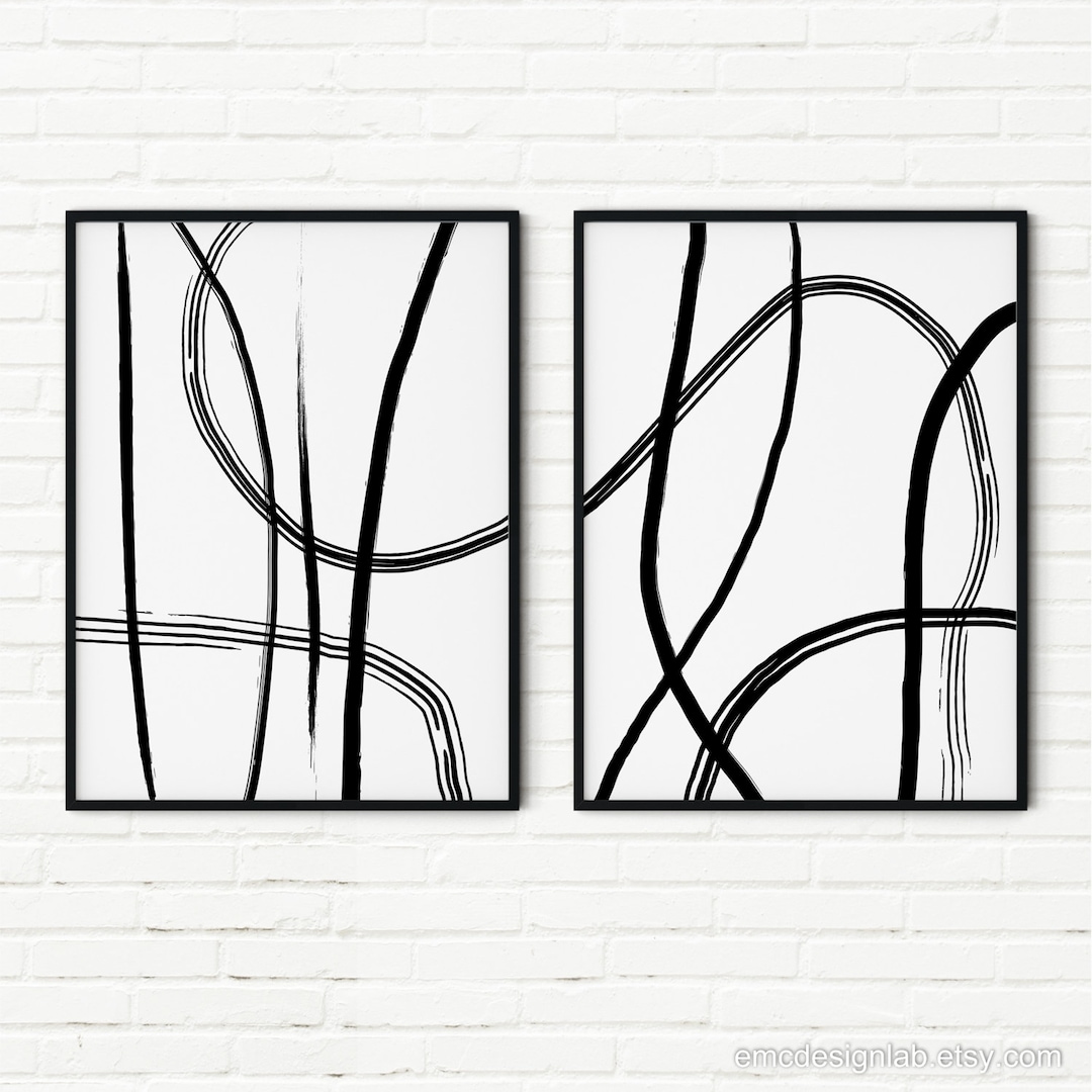 Black & White Line Art Print Set / Original Minimalist Wall Art Set of ...