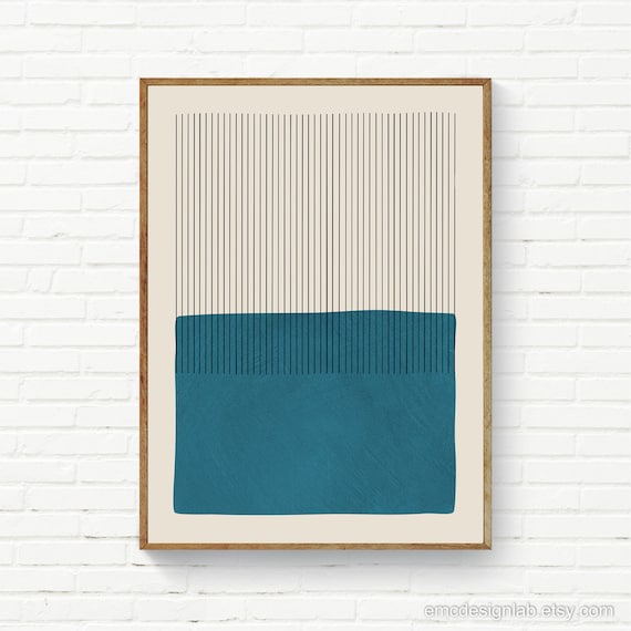 Teal Wall Art Print Vertical Lines Color Block Modern | Etsy