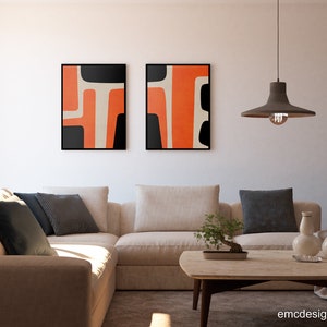 Orange Black Beige Bold Wall Art Set / Modern Orange Black Artwork ...
