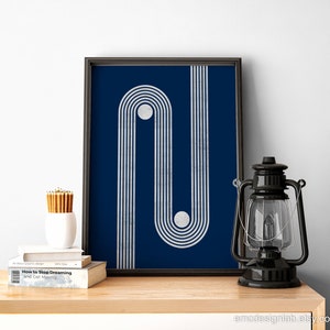 Minimalist Navy Wall Art, Navy & Gray Lines Print, Retro Lines Poster ...