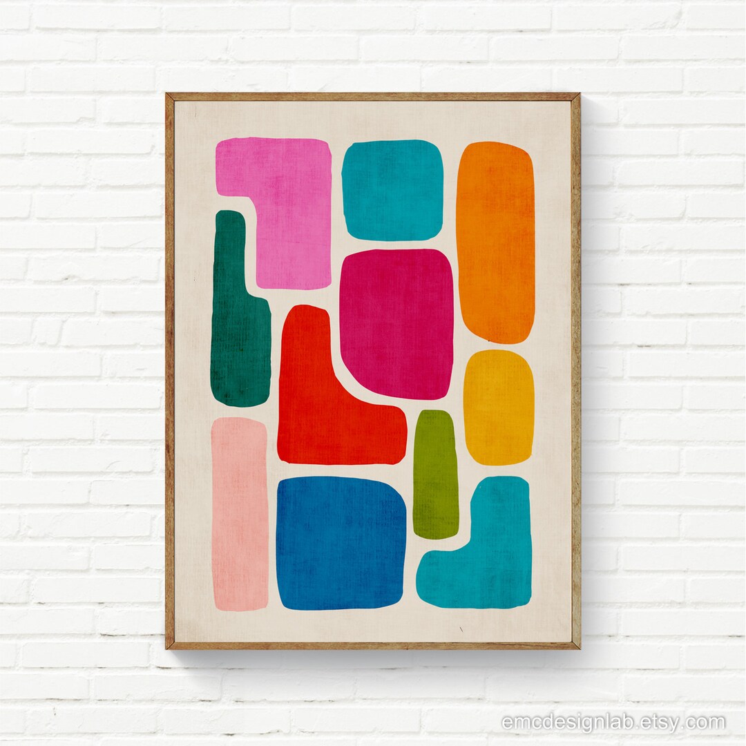 Colorful Abstract Shapes Print, Colorful Wall Art, Vibrant Colors ...