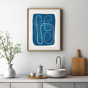 Deep Blue Line Art Print Minimalist Exclusive Wall Art Canvas Available ...