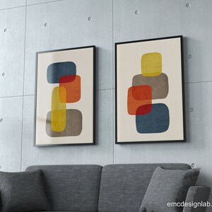 Set of 2 Mid-century Modern Abstract Art, Set of 2 Modern Organic ...