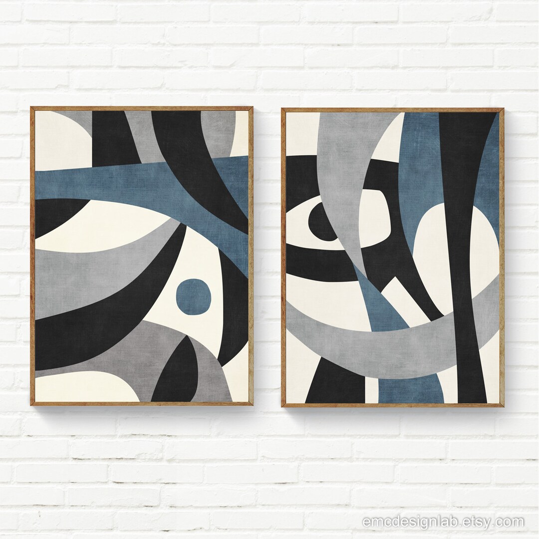 Black Gray Blue MCM Abstract Shapes Art Set / Original Digital Art ...