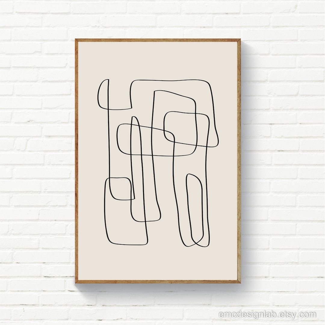 Minimalist Line Art, Modern Wall Art, Black & White Print, Beige and ...
