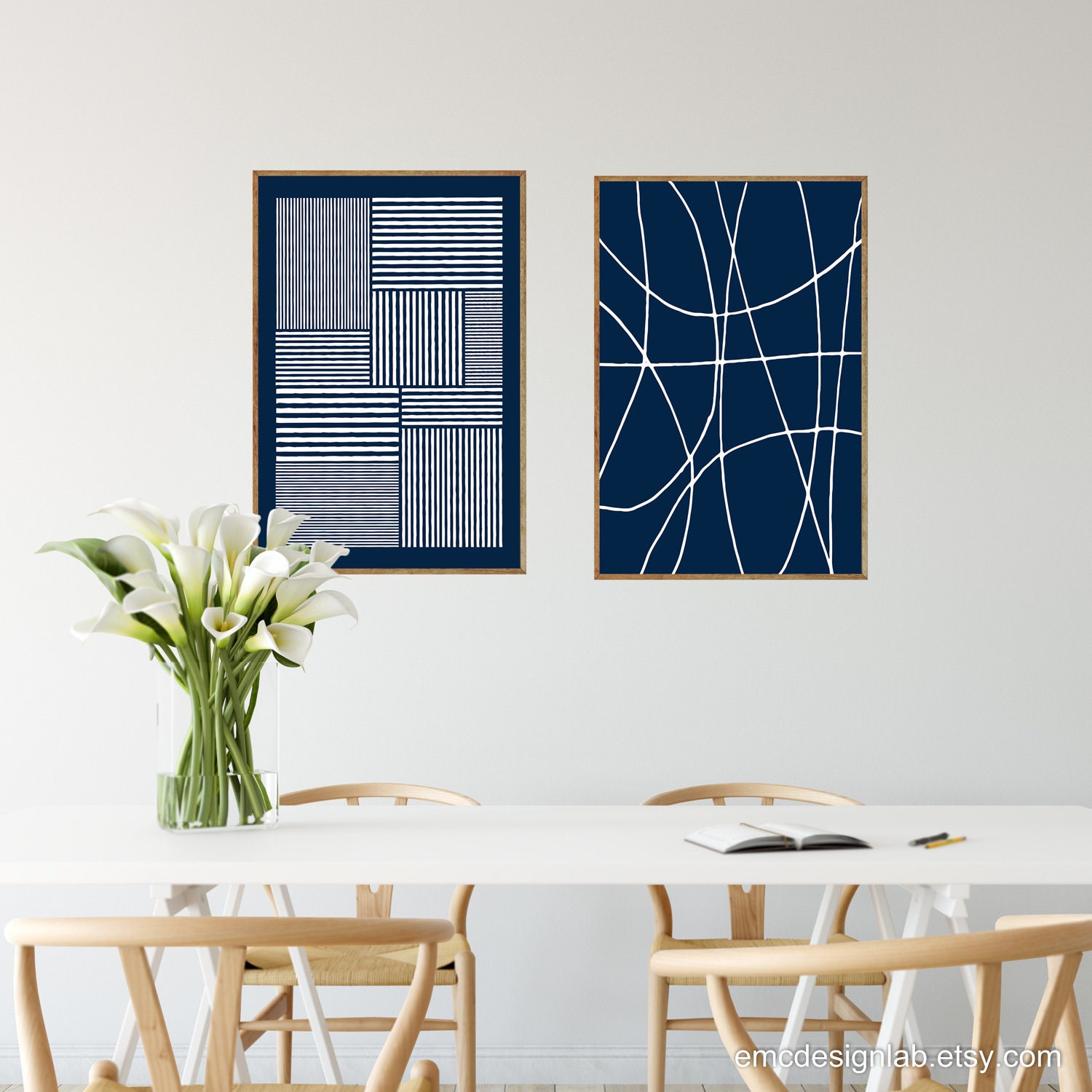 Navy Blue Lines Wall Art White Lines Navy Background | Etsy