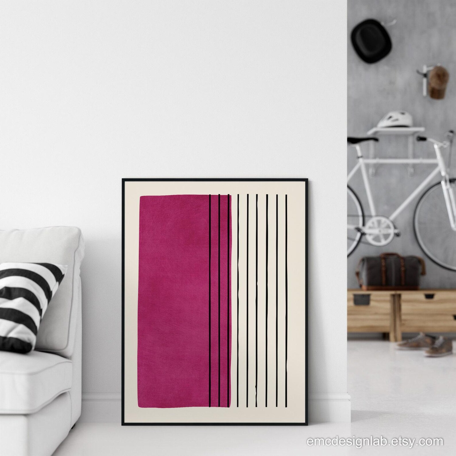Minimalist Berry Color Artwork Modern Print Thin Black Lines Color ...