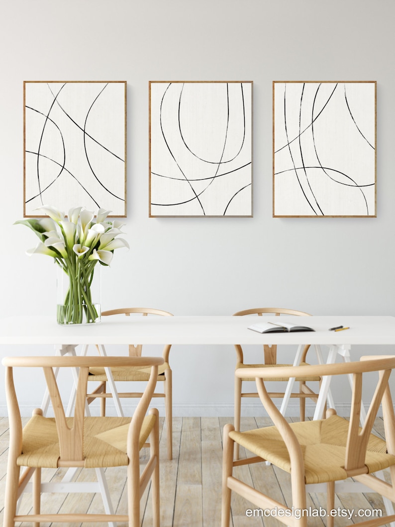 Minimalist Line Art Wall Art Set of 3 Black & White Minimal - Etsy