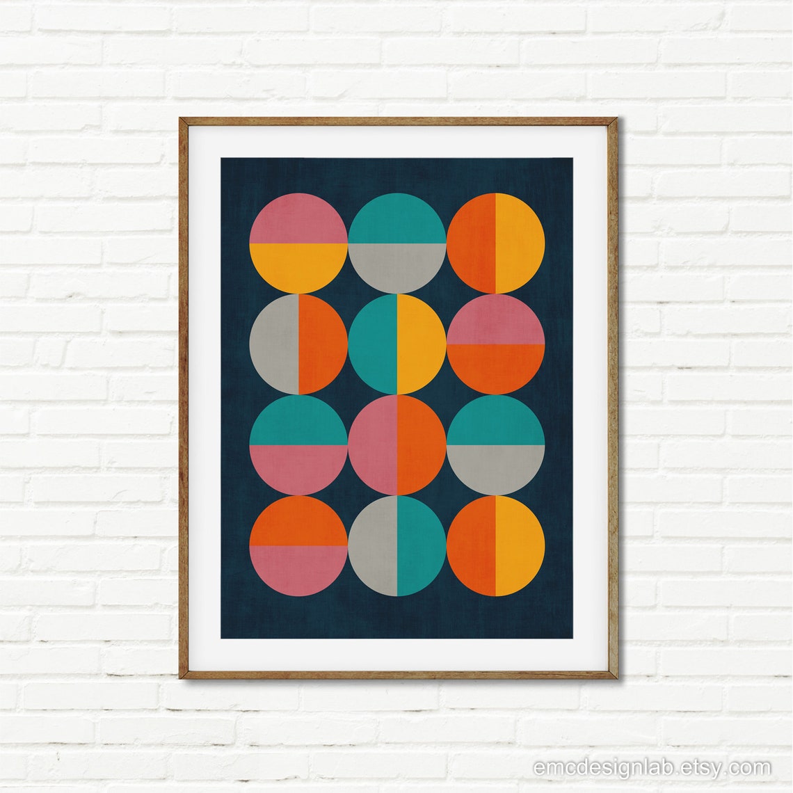 Mid-century Modern Circle Wall Art Orange Yellow Teal Gray | Etsy