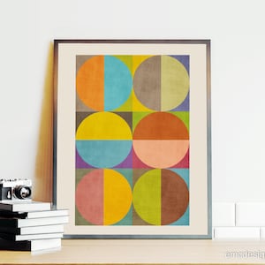 Colorful Mid-century Modern Geometric Wall Art, Circles Prints, Modern ...