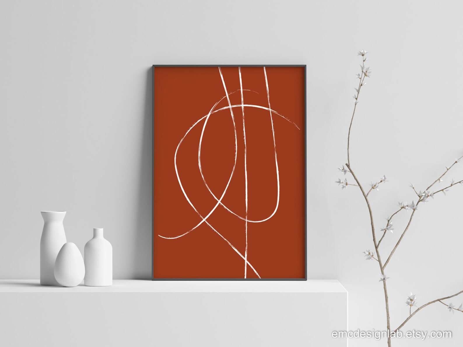 Minimalist Burnt Orange Rust Line Art, Line Art Print, Boho Living Room ...