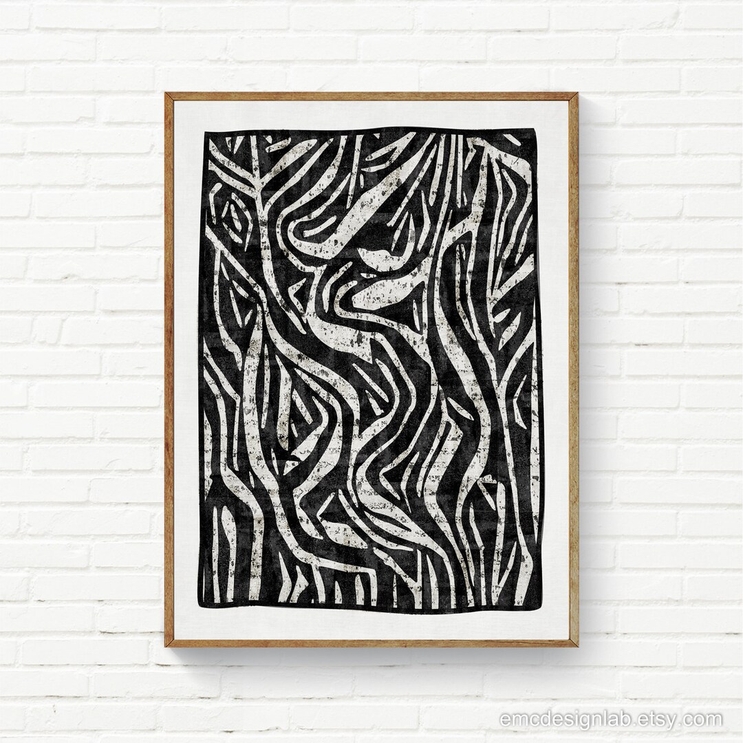 Modern Abstract Rough Texture Linocut Artwork Digital Linocut Abstract ...