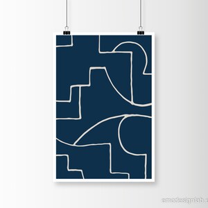 Navy Blue Line Art Print Minimalist Wall Art Decor - Etsy