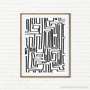 Abstract B&W Line Wall Art, Contemporary Abstract Line Art Print, 24x36 ...
