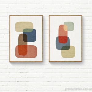 Mid-century Modern Print, Available in Large Size Wall Art, Beige Navy ...