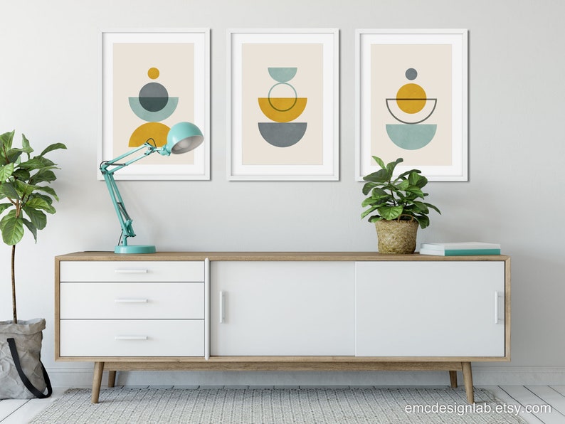 Set of 3 Mustard Wall Art Gray Mustard Print Set Original - Etsy