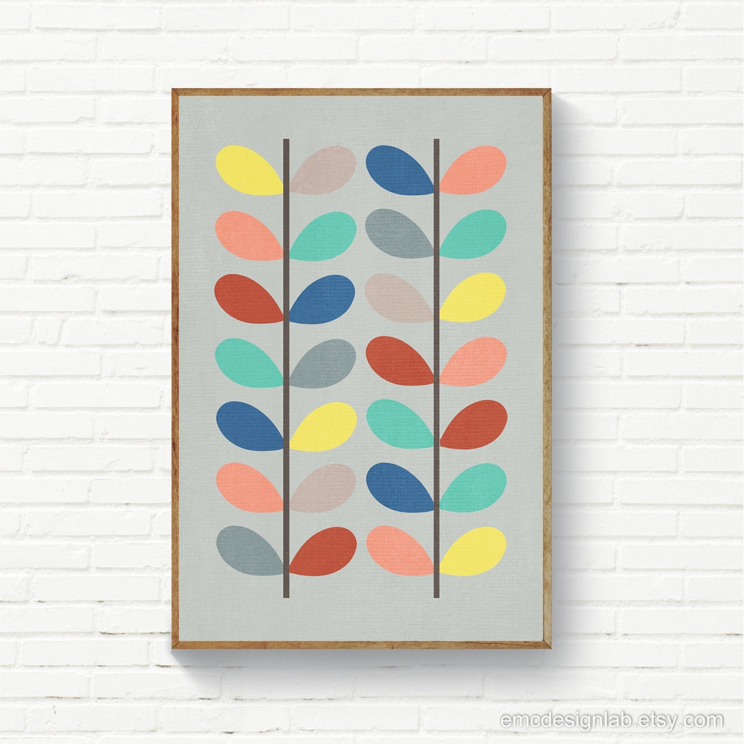 Mid-century Modern Colorful Stems on Gray Background Trendy - Etsy