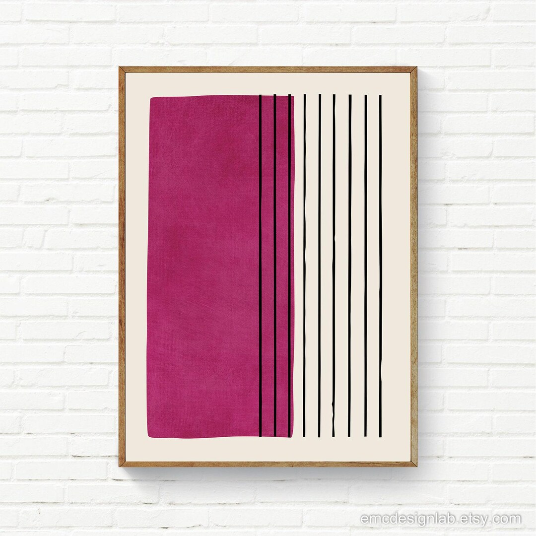 Minimalist Berry Color Artwork Modern Print Thin Black Lines Color ...