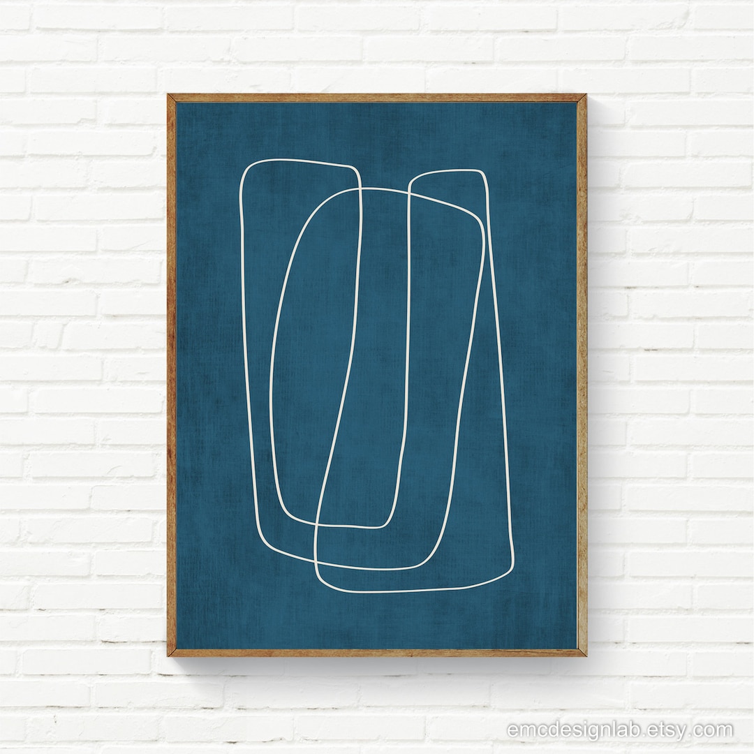Dark Teal Minimalist Line Art Print / Canvas Available / White - Etsy