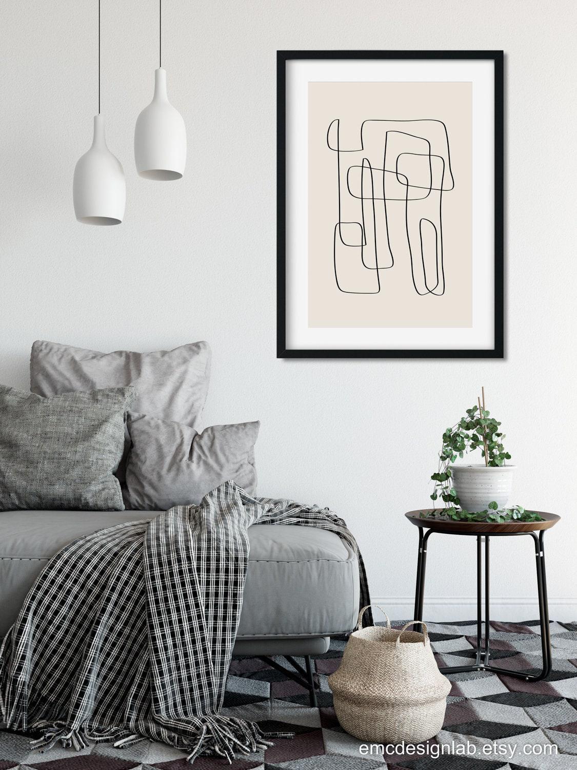 Minimalist Line Art, Modern Wall Art, Black & White Print, Beige and ...
