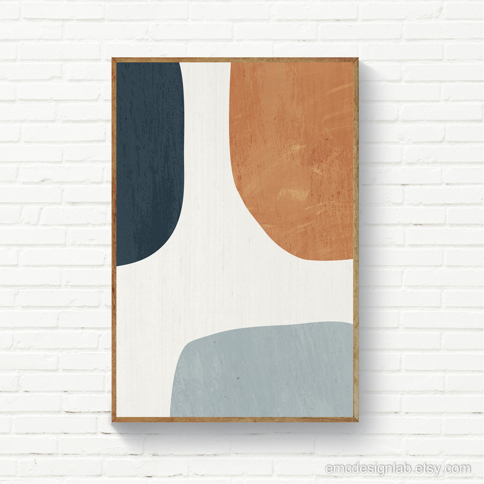 Abstract Shapes Print Terracotta Navy and Baby Blue Wall Art - Etsy