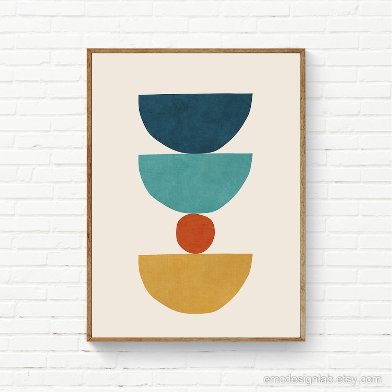 Set of 3 Prints in Mustard Teal Rust Navy & Gray Wall Art - Etsy