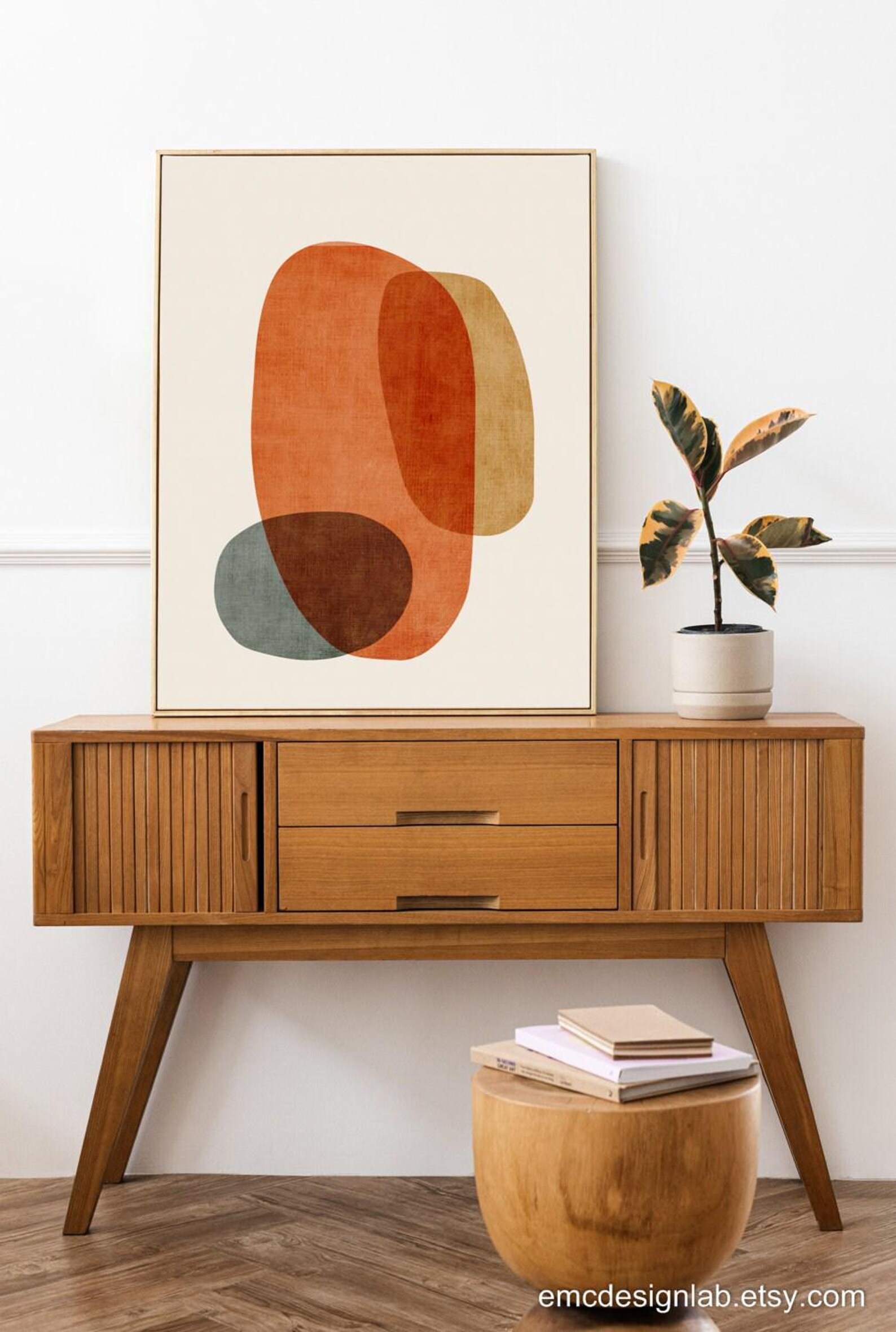 Minimalist Rounded Shapes Abstract Print / Modern MCM Wall Art / Burnt ...