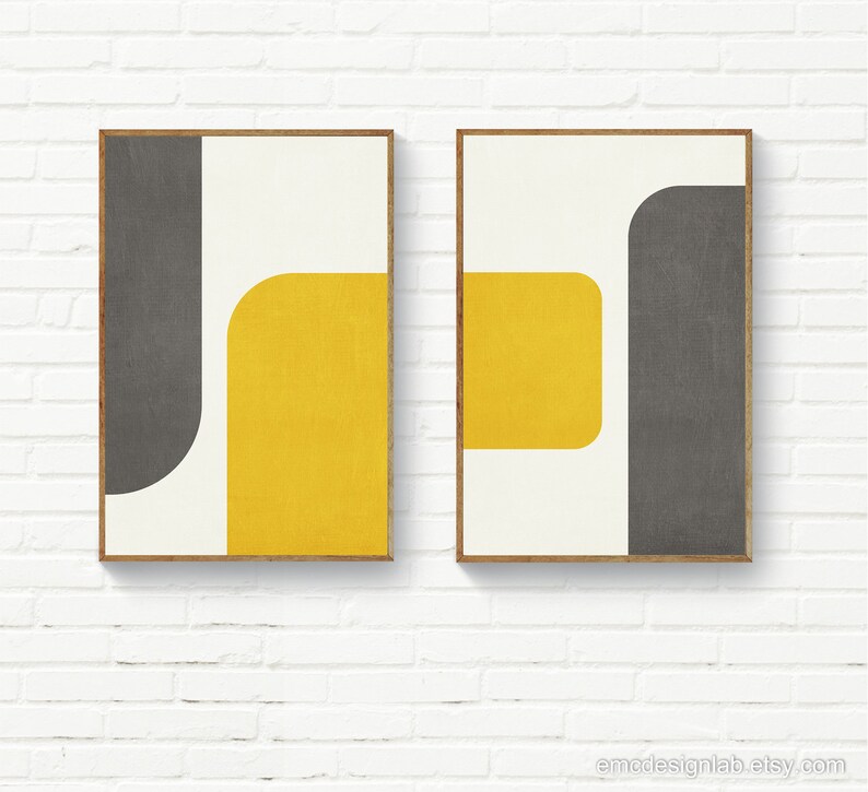 Mustard & Gray Wall Art Abstract Yellow Grey Prints Saffron - Etsy