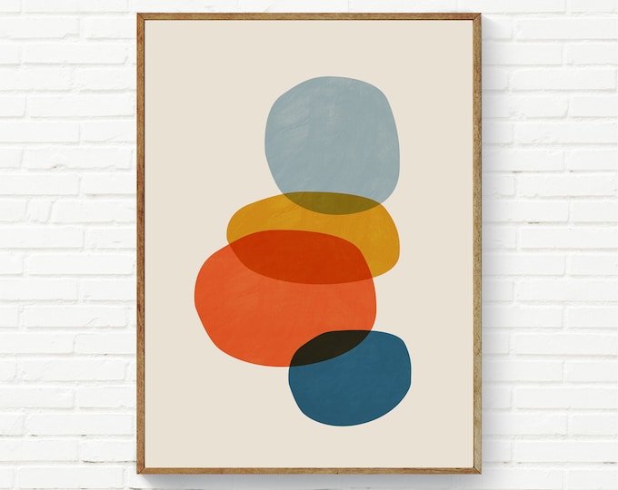 Abstract Wall Art, 24x36 Print, Navy Blue and Rust Orange Wall Art ...