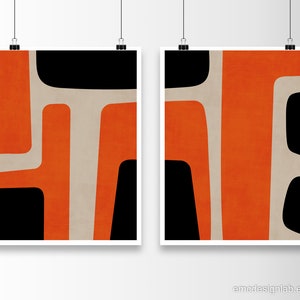 Orange Black Beige Bold Wall Art Set / Modern Orange Black Artwork ...