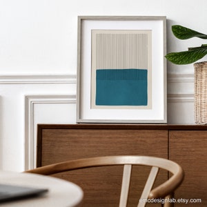 Teal Wall Art Print Vertical Lines Color Block Modern Minimalist Wall ...