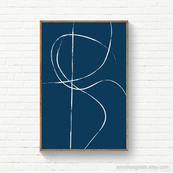 Line Art Navy Blue Print Abstract Minimalist Wall Art Print | Etsy