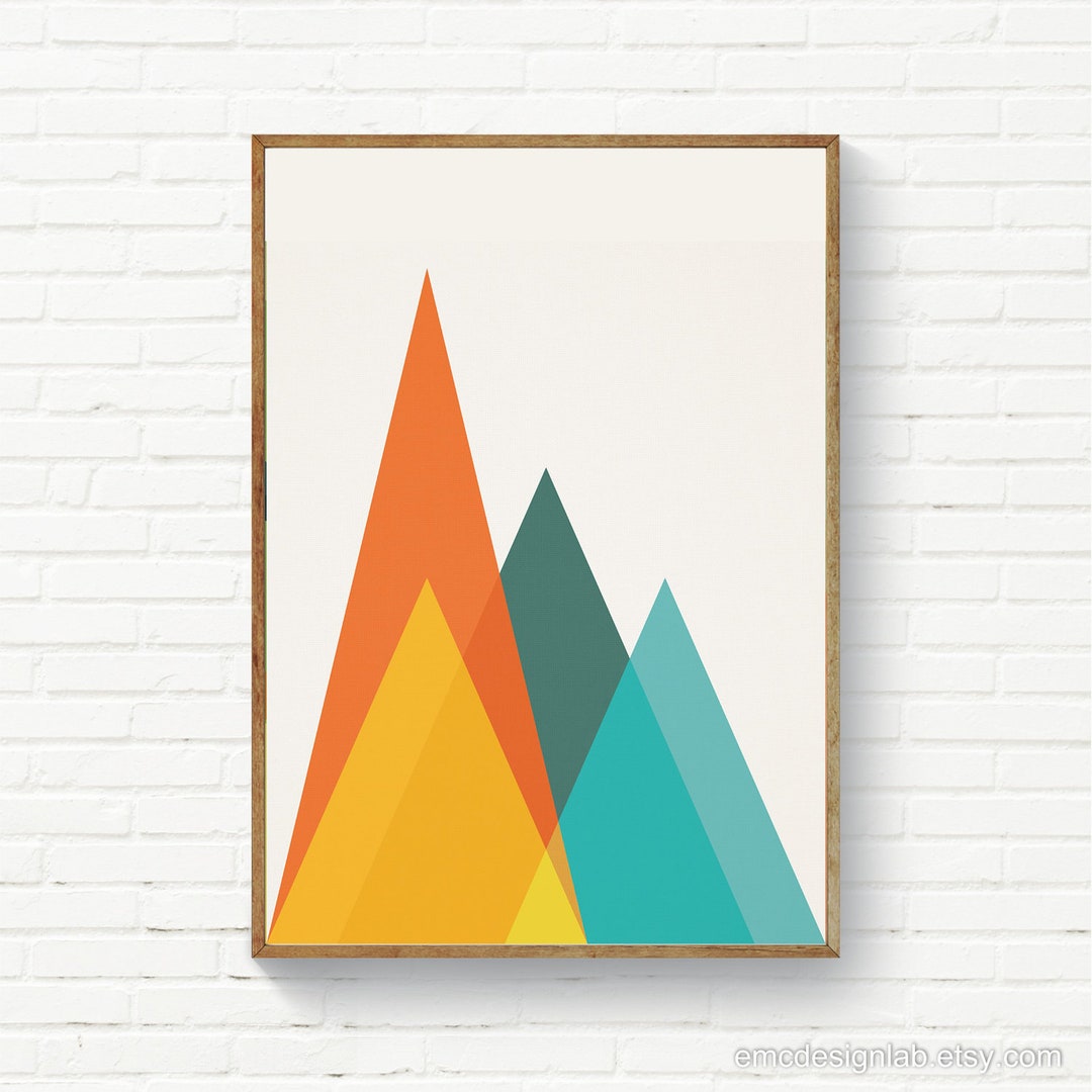 Abstract Scandinavian Wall Art, Triangles Wall Art, Colorful Mid ...
