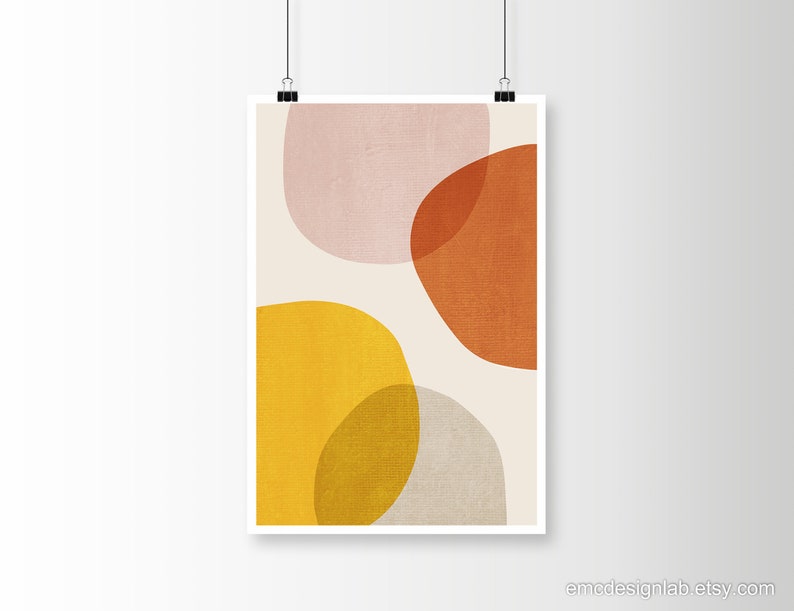 Mustard Beige Circles Wall Art, Yellow Burnt Orange Organic Shapes ...