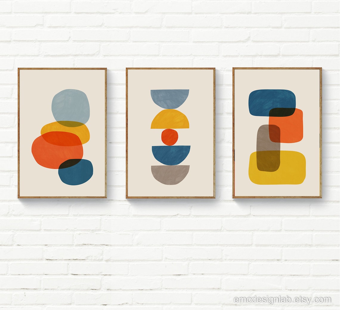 Set of 3 Modern Prints 3 Mid-century Modern Wall Art Set - Etsy