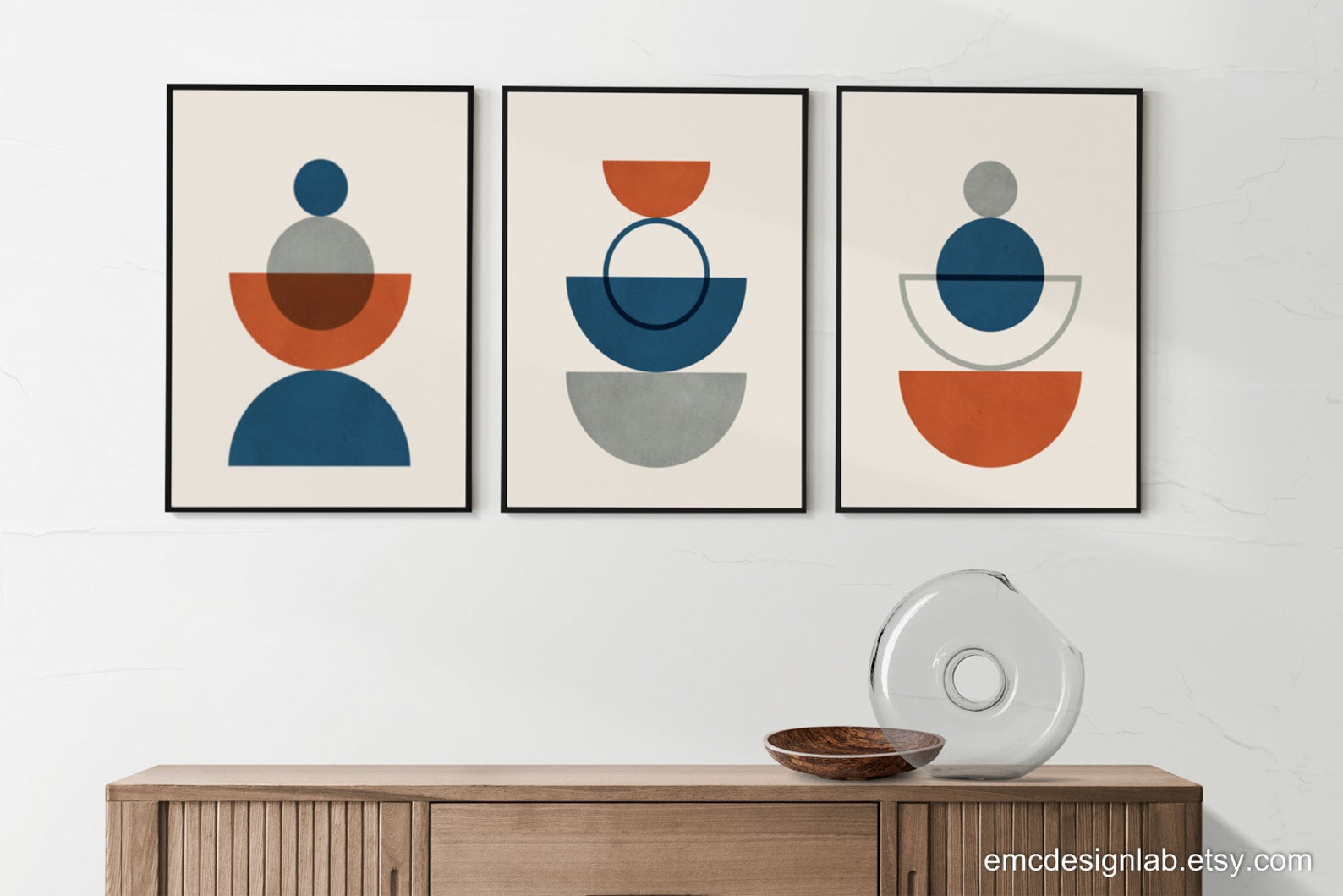 Set of 3 Navy Rust Gray Wall Art Prints, Minimalist Design Set of 3 ...