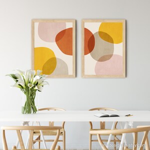 Mustard Beige Circles Wall Art, Yellow Burnt Orange Organic Shapes ...