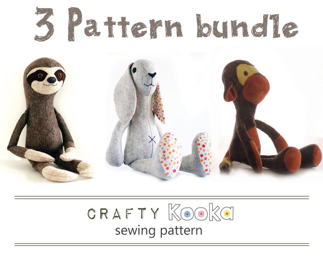 Sewing Pattern Pdf Bundle of 3 Stuffed Animals Patterns, Sloth Pattern ...