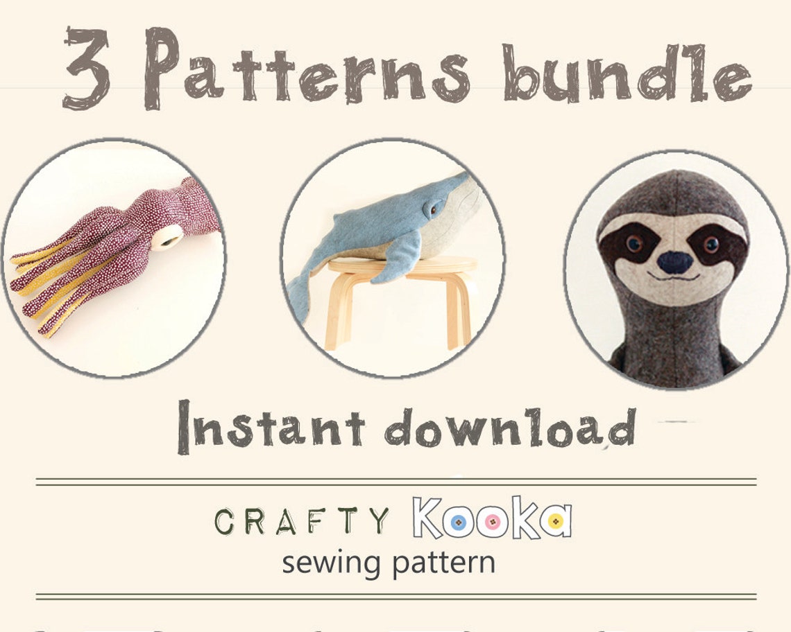 Toy Sewing Pattern Soft Toy Patterns Bundle of 3 Step-by-step | Etsy